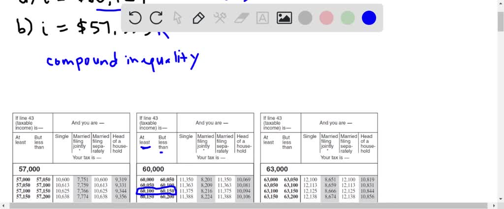 Given a taxable income amount, express the tax table line that would be ...