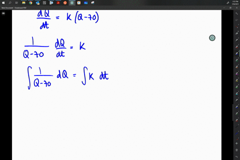 SOLVED:Solve the given differential equation by separation of variables. (d Q)/(d t)=k(Q-70)