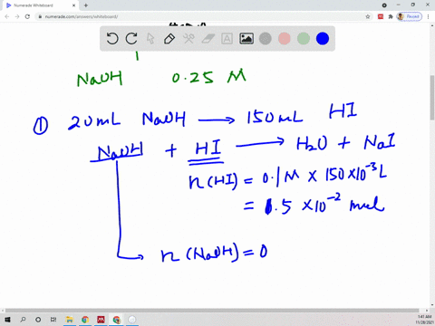 SOLVED:Consider the titration of 150.0 mL of 0.100 M HI by 0.250 M NaOH ...