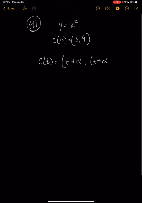 Solved Find A Parametrization C T Of The Curve Satisfying The Given Condition Y X 2 C 0 3 9