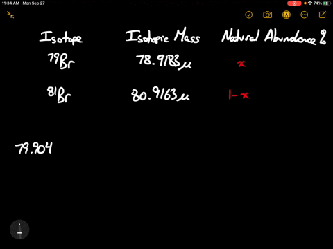 Bromine has two naturally occurring isotopes; ^79 Br (mass of 78.918 ...
