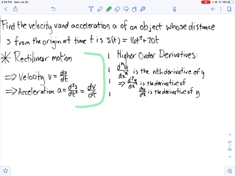 SOLVED:Find the velocity v and acceleration a of an object in rectilinear motion whose distance ...