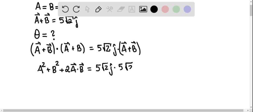 Vectors 𝐀 and 𝐁 have identical magnitudes of 5.0 units. Find the angle ...
