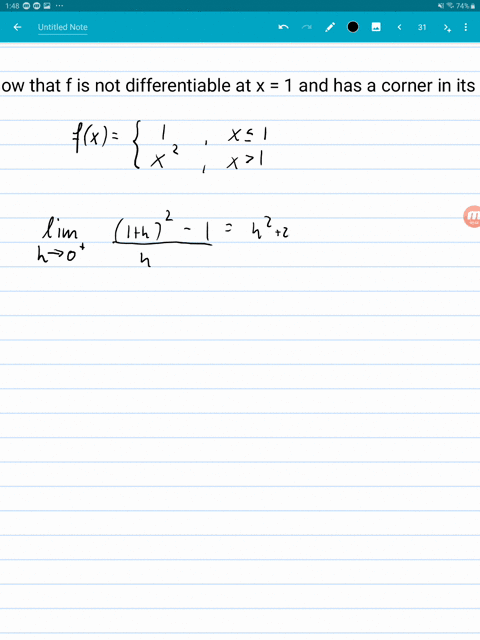 ⏩SOLVED:Show that f is not differentiable at x=1 and has a comer in ...