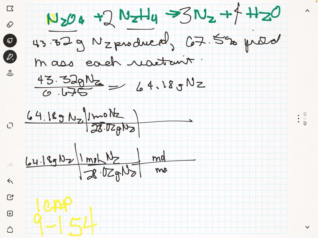 SOLVED:Consider the unbalanced chemical equation N2 O4+N2 H4 →N2+H2 O (a) Balance the equation ...