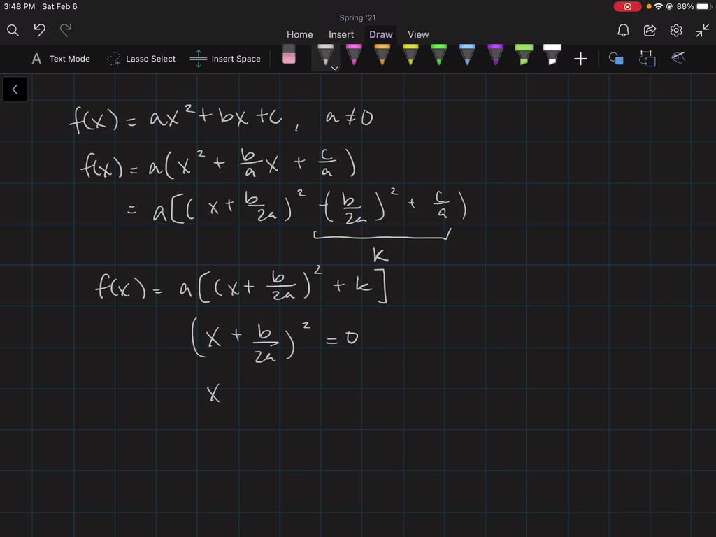 SOLVED:Assume that the function f(x)=a x^2+b x+c, a ≠0 has two real zeros. Prove that the x ...