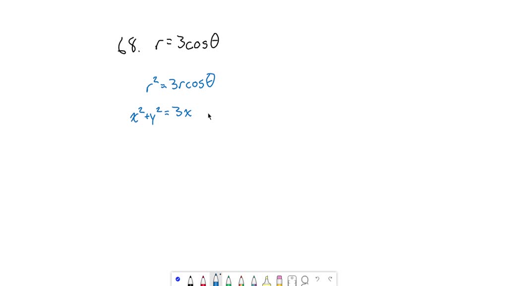 SOLVED:Convert to a rectangular equation. r=3 cosθ SOLVED:Convert to a rectangular equation. r=3 cosθ