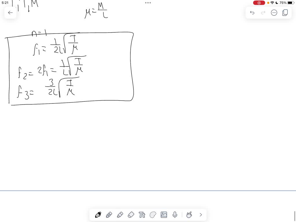 A string of length L and total mass M is stretched to a tension T. What are the frequencies of ...
