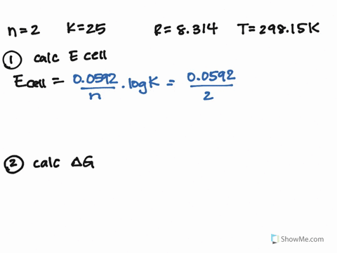 SOLVED:Calculate ΔGrxn^∘ and Ecll^∘ for a redox reaction with n=2 that ...