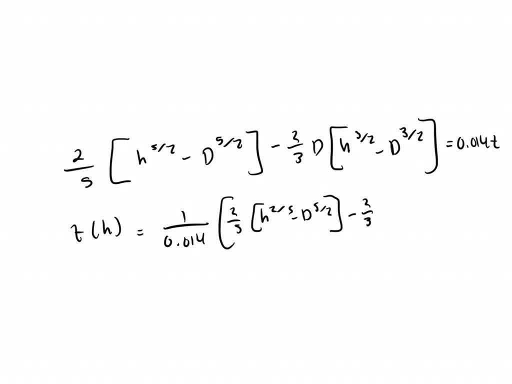 The equation describing the water height h in a spherical tank with a drain at the bottom is π(2 ...