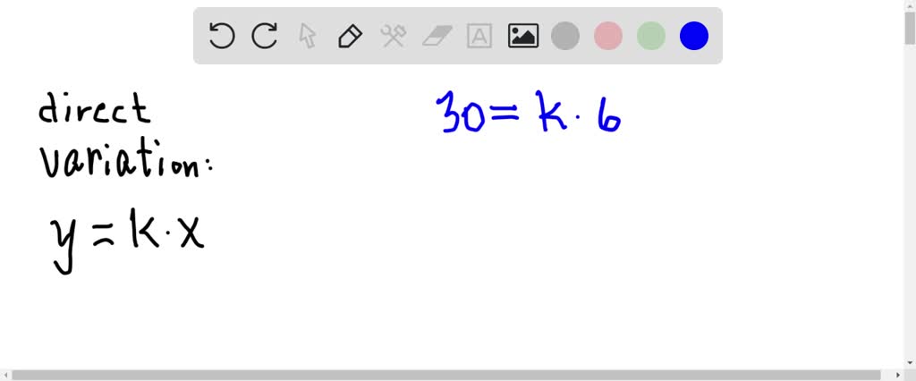 SOLVED:Construct a mathematical model given the following: y varies directly as x , where y=30 ...