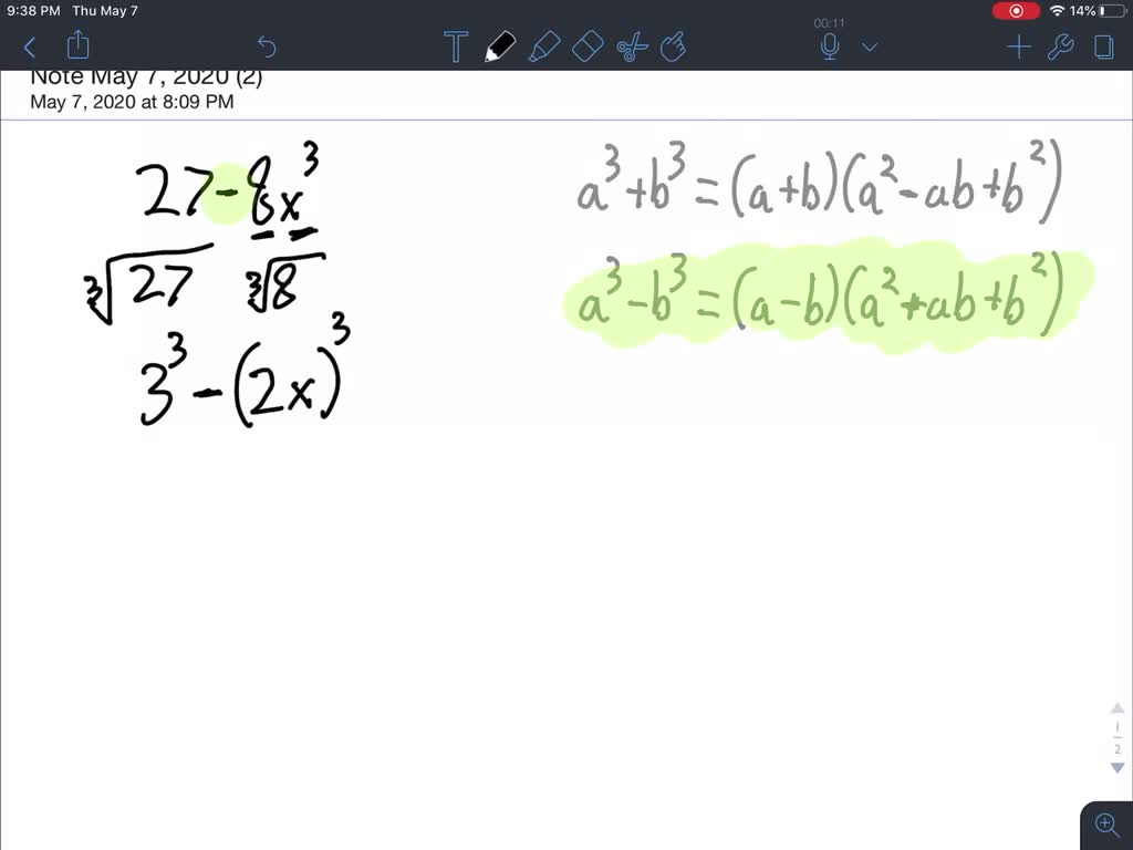 SOLVED:Factor the sum or difference of two cubes. 27-8 x^3 SOLVED:Factor the sum or difference of two cubes. 27-8 x^3