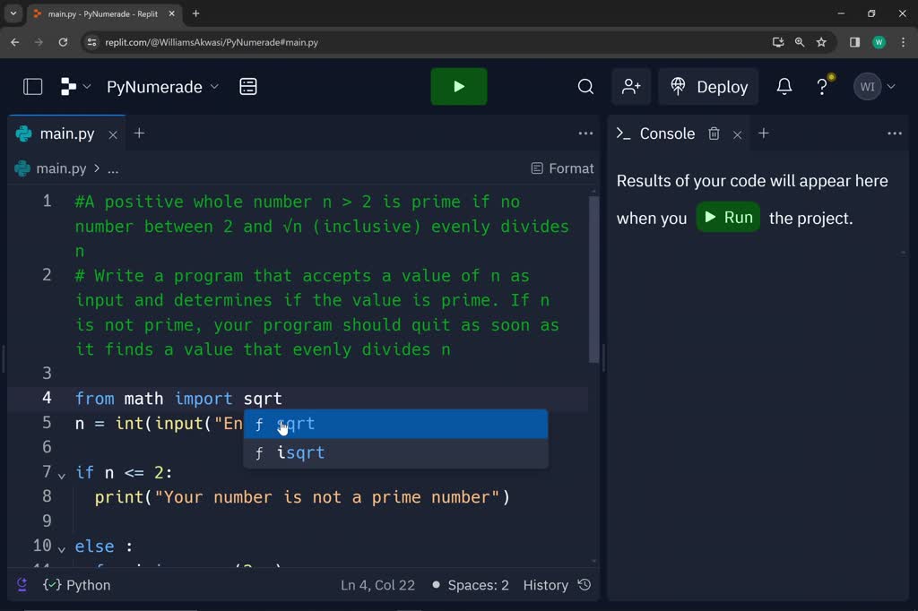A Positive Whole Number N2 Is Prime If No Number Between 2 And √n Inclusive Evenly Divides