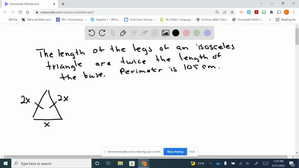 SOLVED:The perimeter of a triangle is 75 meters. If each of two legs is ...