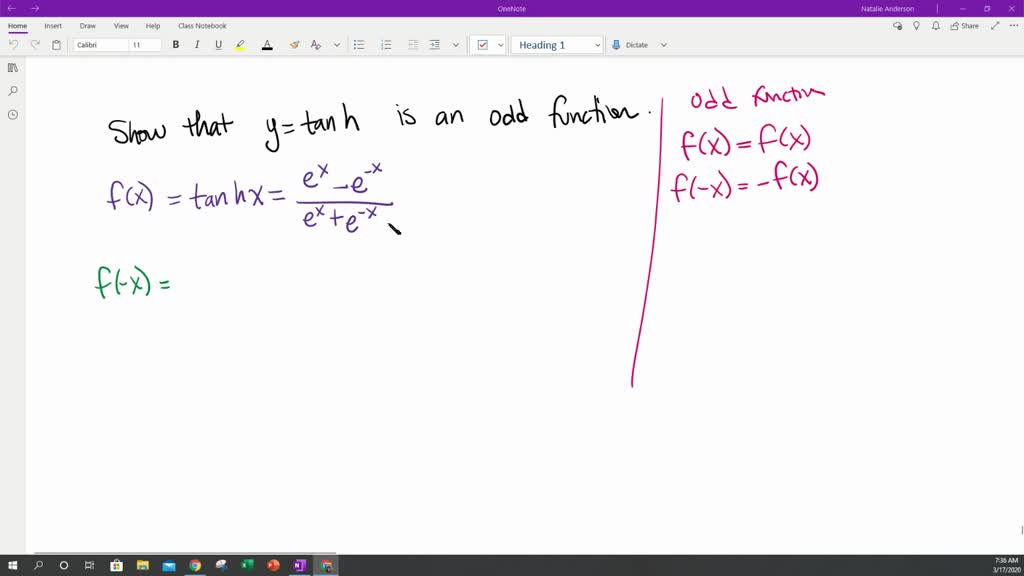 ⏩SOLVED:Show that y=tanhx is an odd function. | Numerade