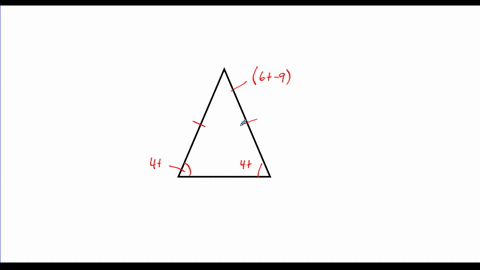 SOLVED:The vertex angle of an isosceles triangle measures (6 t-9)^∘ ...