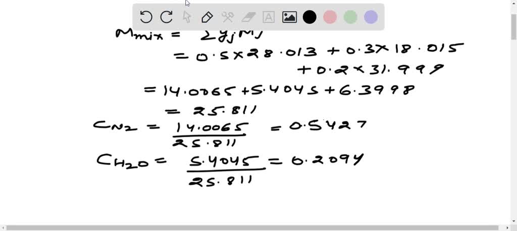 SOLVED:A gas mixture at 20^∘ C, 125 kPa is 50 % N2, 30 % H2 O, and 20 % ...