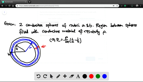 SOLVED:The region between two concentric conducting spheres with radii a and b is filled with a ...