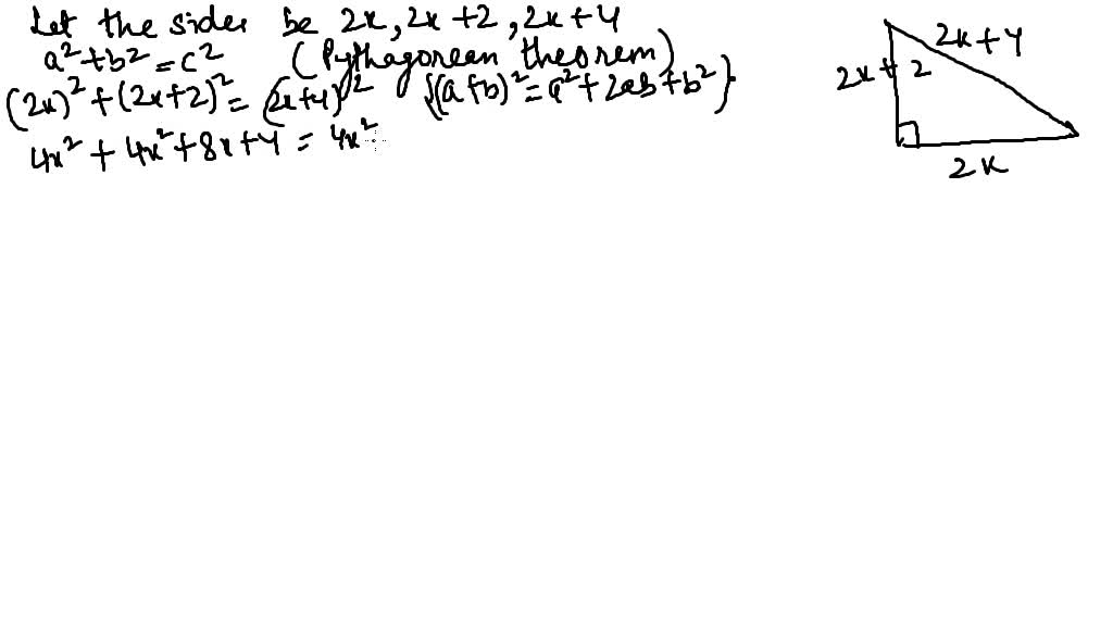SOLVED:A right triangle has side lengths represented by three ...