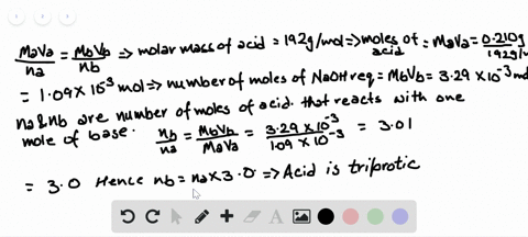 SOLVED: A 0.210 -g sample of an acid (molar mass =192 g / mol ) is ...