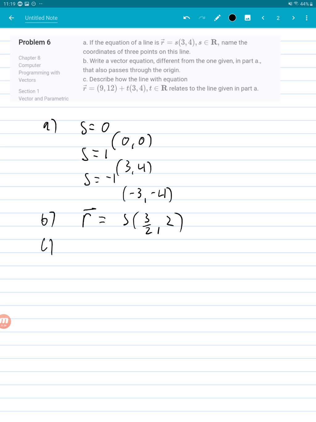 SOLVED a If The Equation Of A Line Is R s 3 4 S Name The