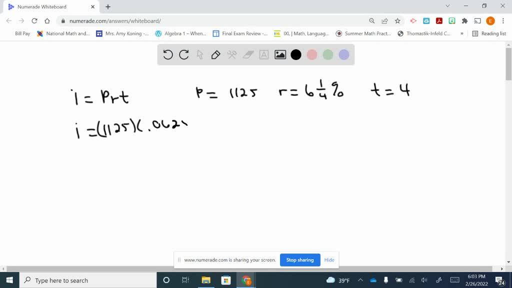 SOLVED:Solve A=P+ Prt for A, given that P= 1000, r=12 %, and t=5 years.