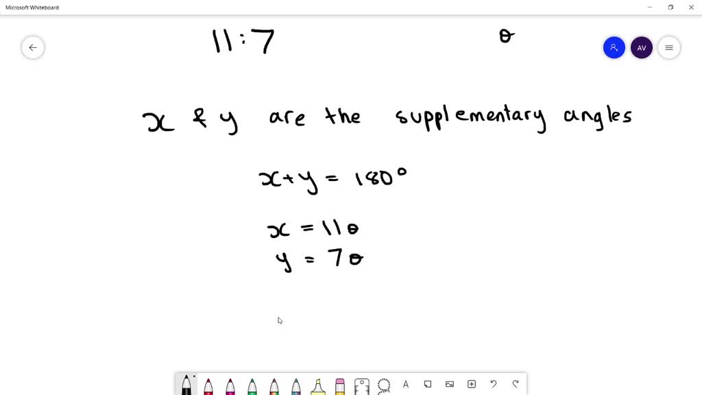 SOLVED:Two supplementary angles are in the ratio 11: 7 . Find the ...