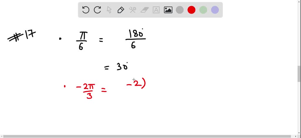 SOLVED:Construct angles with the following radian measure. π/ 6,-2 π/ 3,-π