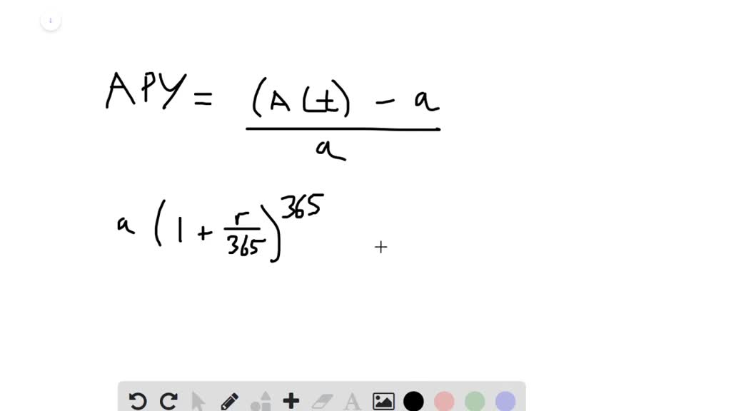 SOLVED:Repeat the previous exercise to find the formula for the APY of ... SOLVED:Repeat the previous exercise to find the formula for the APY of ...