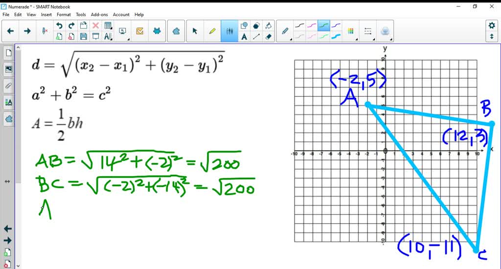 In Problems 29-34, plot each point and form the triangle ABC. Verify ...