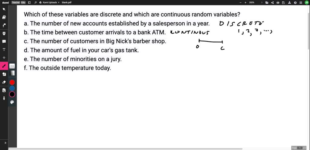 SOLVED: Which of these variables are discrete and which are continuous ...