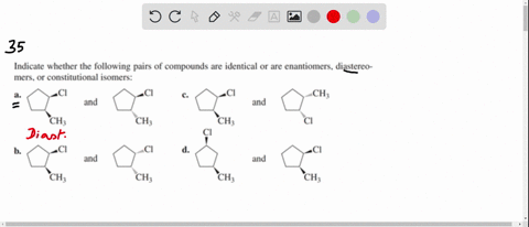 SOLVED:For each of the following pairs of compounds, determine whether they are enantiomers ...