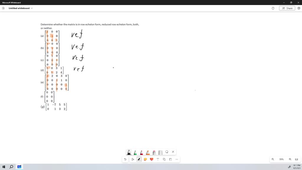 SOLVED:In each part, determine whether the matrix is in row echelon ...