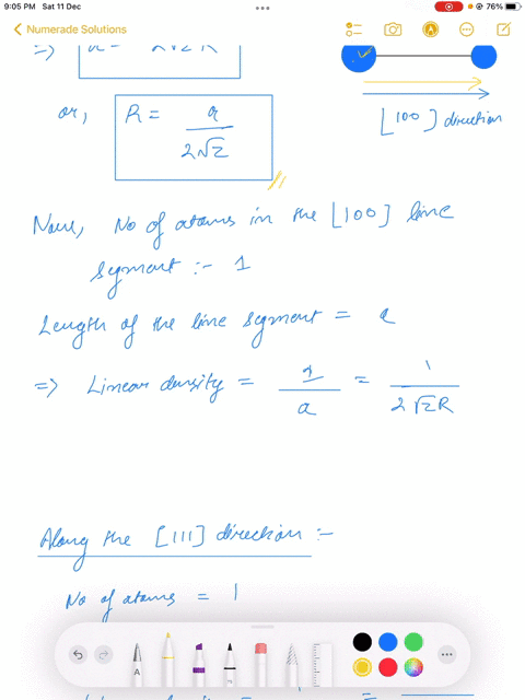 (a) Derive linear density expressions for FCC [100] and [111 ...