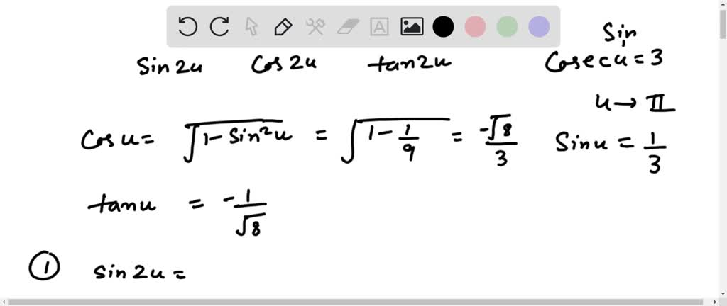 SOLVED:Find the exact values of sin2 u, cos2 u, and tan 2 u using the ...