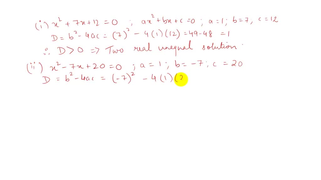SOLVED: Create three quadratic equations: one having two distinct real ...