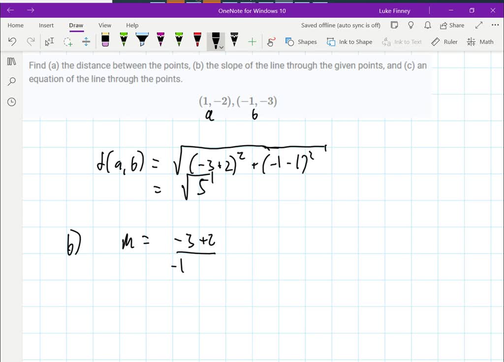SOLVED:Find (a) the distance between the points, (b) the slope of the line through the given ...