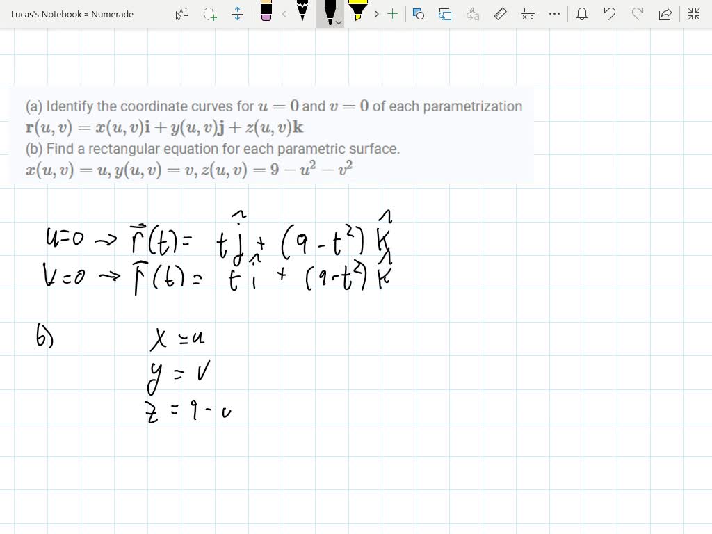 SOLVED:(a) Identify the coordinate curves for u=0 and v=0 of each parametrization 𝐫(u, v)=x(u, v ...