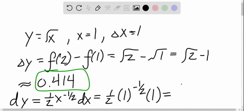 SOLVED:19-22 Compute Δy and d y for the given values of x and d x=Δx ...