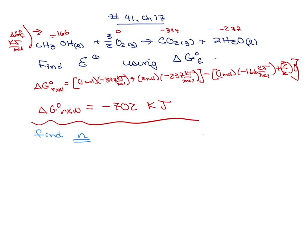 . Calculate ε^∘ for the reaction CH3 OH(l)+ 2^3 O2( g) CO2( g)+2 H2 O(l ...