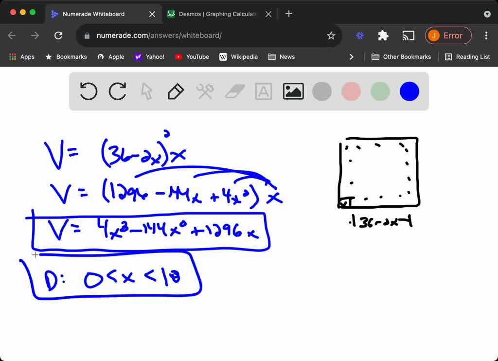 SOLVED:Numerical and Graphical Analysis You plan to construct an open box from a square piece of ...