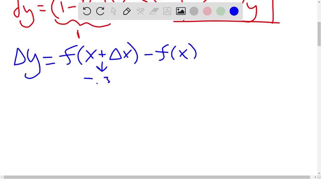 SOLVED:Compute Δy and d y for the given values of x and d x=Δx . Then ...