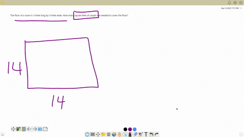 ⏩SOLVED:The floor of a room is 14 feet long by 14 feet wide. How ...