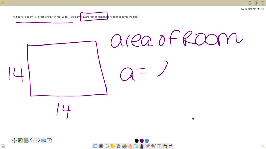 ⏩SOLVED:The floor of a room is 14 feet long by 14 feet wide. How ...