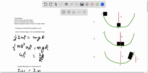 SOLVED: Two identical masses are released from rest in a smooth hemispherical bowl of radius R ...