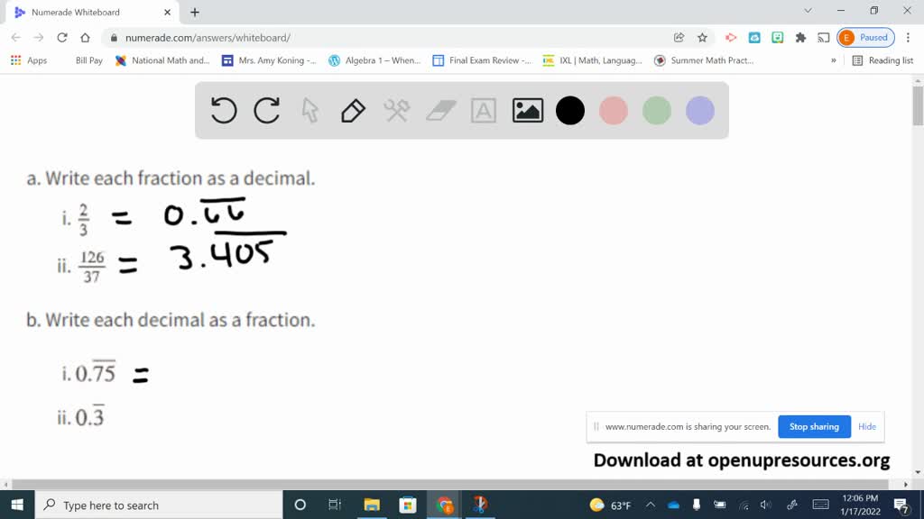 SOLVED:a. Write each fraction as a decimal. i. (2)/(3) ii. (126)/(37) b ... SOLVED:a. Write each fraction as a decimal. i. (2)/(3) ii. (126)/(37) b ...