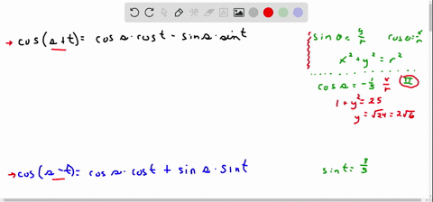 ⏩SOLVED:Find cos(s+t) and cos(s-t). coss=-(1)/(5) and sint=(3)/(5 ...