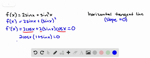 SOLVED:Find the x -values where the graph of the function has a horizontal tangent line. f(x)=x ...