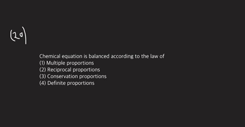 SOLVED:Chemical equation is balanced according to the law of (1 ...