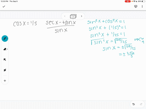 ⏩SOLVED:Let cosx=(1)/(5) . Find all possible values of… | Numerade